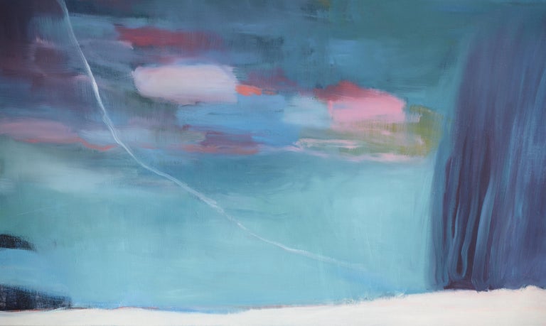 Christine Morin - "Pink Mountain", Blue Green Earth Yellow Abstract ...