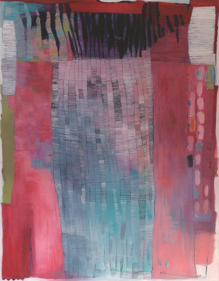 Christine Morin - "Recalling Roses", Pink Blue Pattern with Fine Lines ...