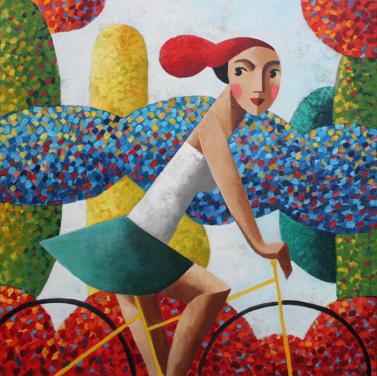 Didier Lourenço - Biker Blue, Original Oil Painting by Spanish Artist ...