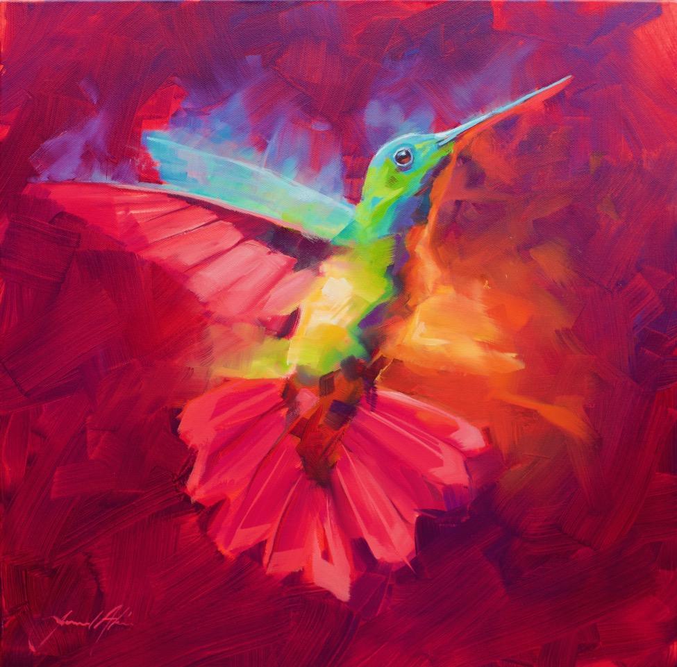 Jamel Akib - Small Humming Bird in Flight No.2 - Oil painting by ...
