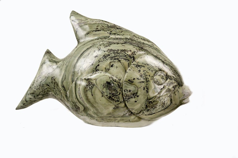 SHAMVA - Fish. Stone Sculpture. Butterjade Stone. Polished. Green /Teal ...