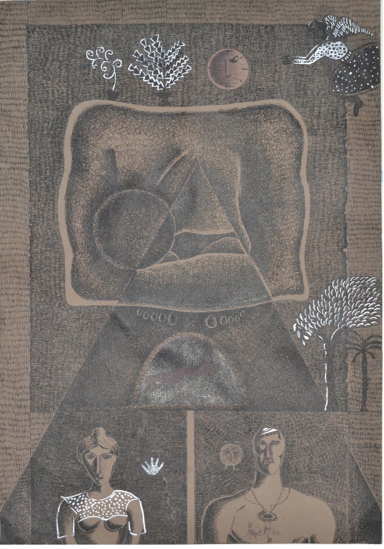 Omar Abdel Zaher - "The Pyramid of Marriage" Drawing 20" x 14" inch by ...