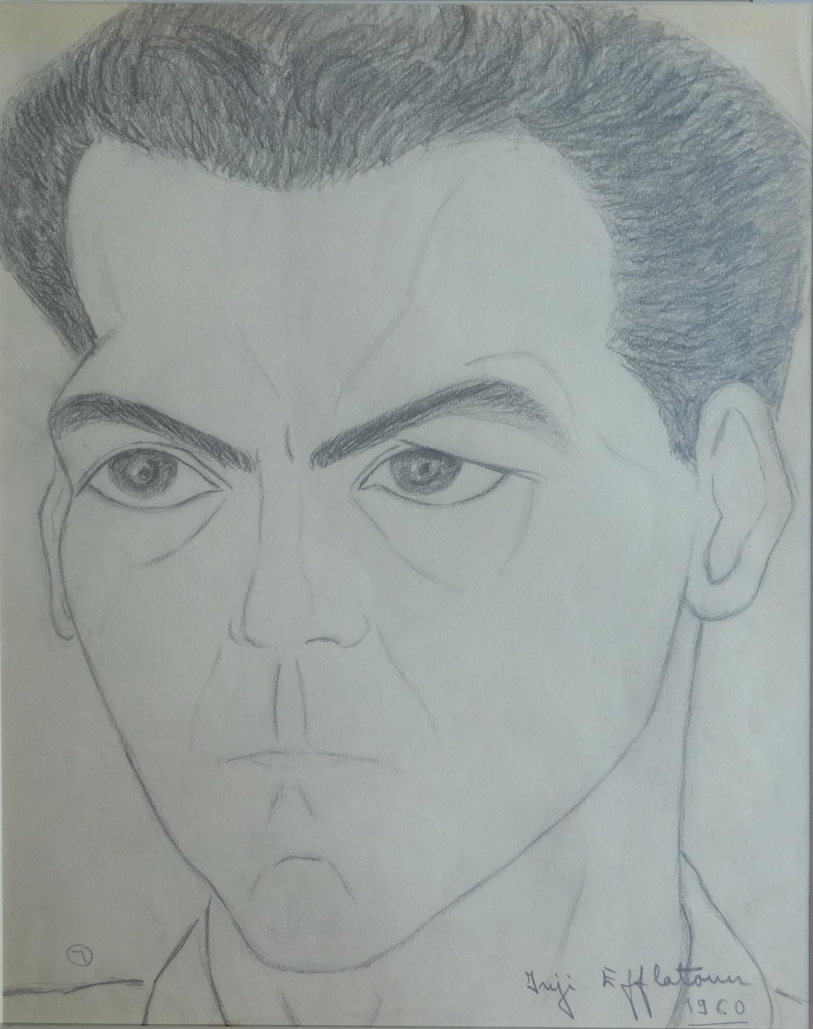 Inji Efflatoun - "Prison Portrait III" Inks on Paper Painting 13" x 9 ...