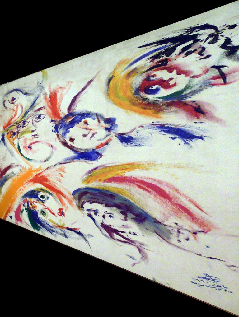 Youssef Sida - "Faces I" Oil on Carton Abstract Painting 28" x 22" inch ...