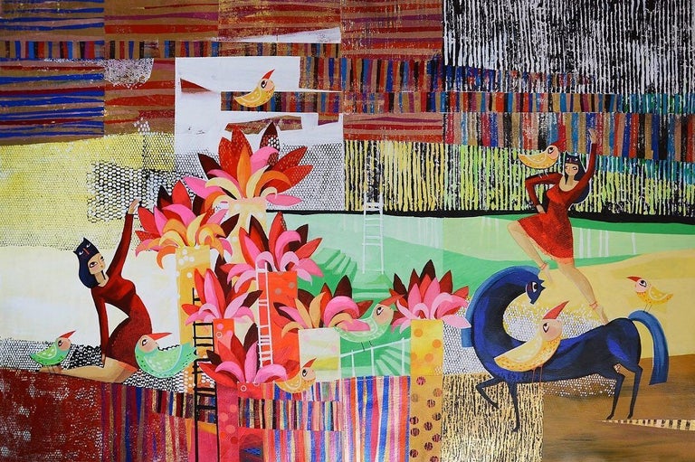 Yasmine Reda - "Theatrical Performance in a Red Dress" Painting 31" x ...