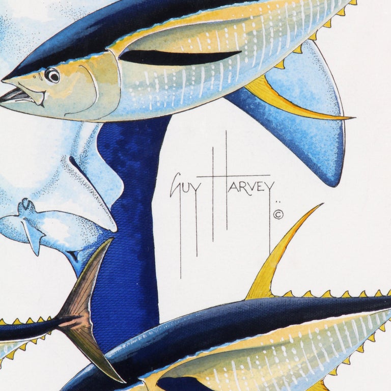 Guy Harvey - Guy Harvey Watercolor on paper Mako Shark with Yellow Fin ...