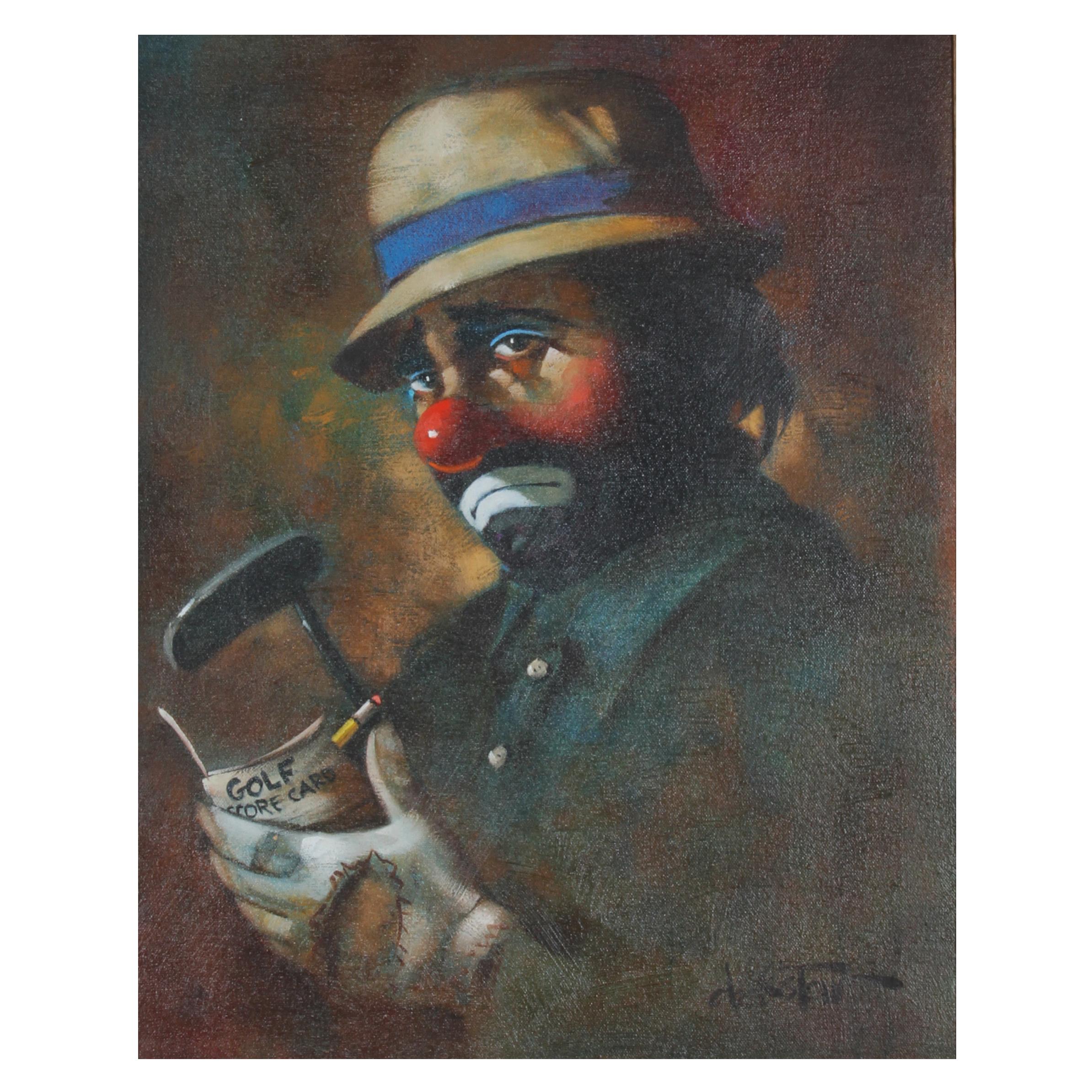 Chuck Oberstein - Chuck Oberstein Signed Framed Oil on Canvas "Clown ...