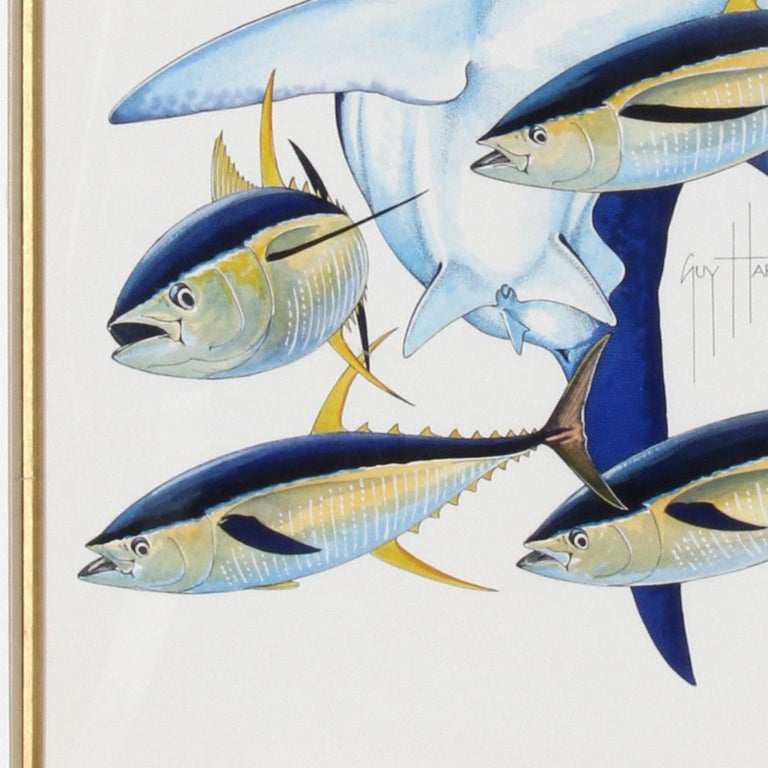 Guy Harvey - Guy Harvey Watercolor on paper Mako Shark with Yellow Fin ...
