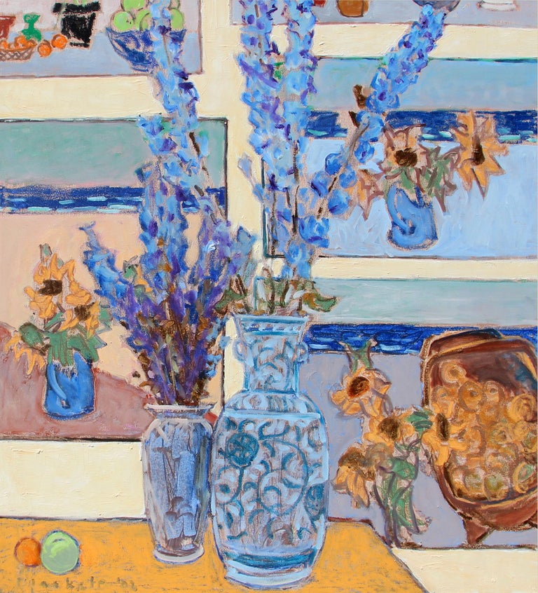 Joseph Plaskett - Delphinium With Paintings 2, Joseph Plaskett, Oil on ...