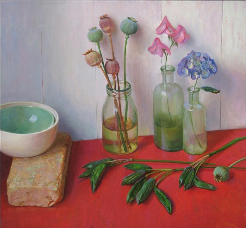 Rutger Hiemstra - Still-life with bottles and flowers-21st Century Contemporary Painting For ...