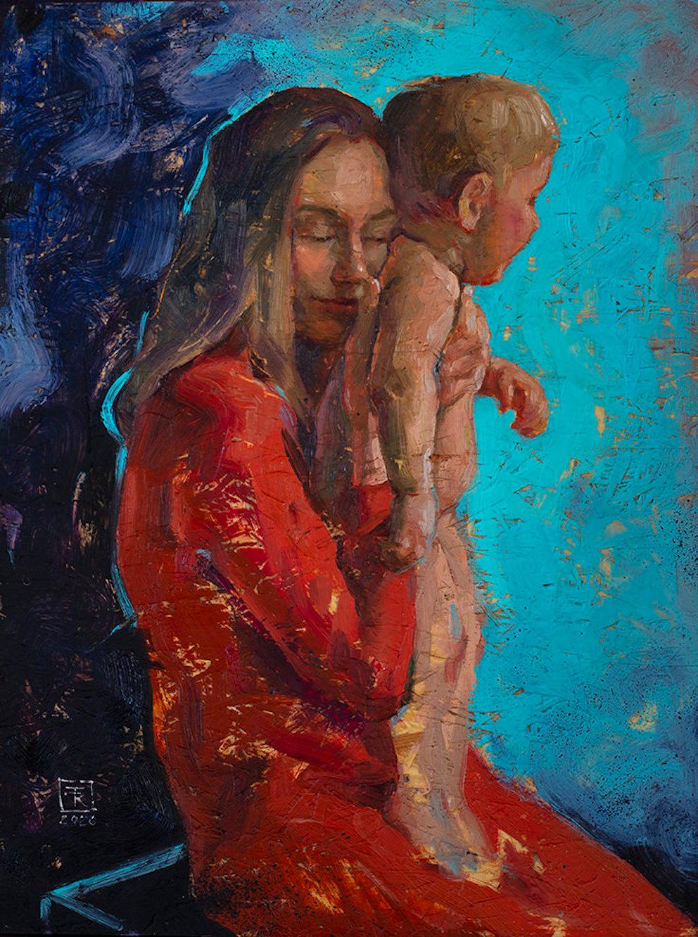 Tania Rivilis - Tenderness - 21st Century Contemporary Colorful Oil Portrait Painting at 1stDibs