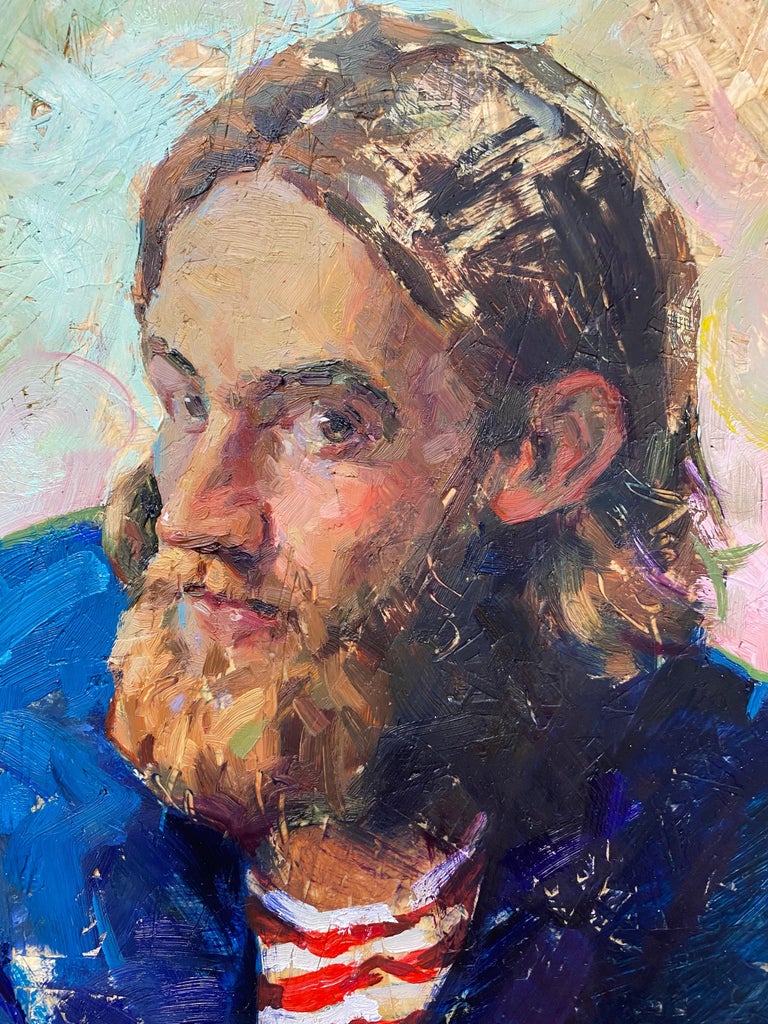 Tania Rivilis - Poët from St Moritz- 21st Century Contemporary Figure Painting of a man smoking ...