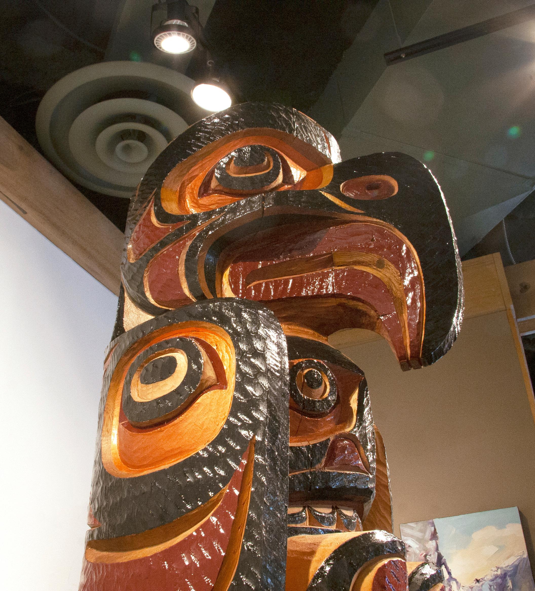 Tom Hunt - Original red cedar totem pole by Tom Hunt EAGLE, MAN, BEAR ...