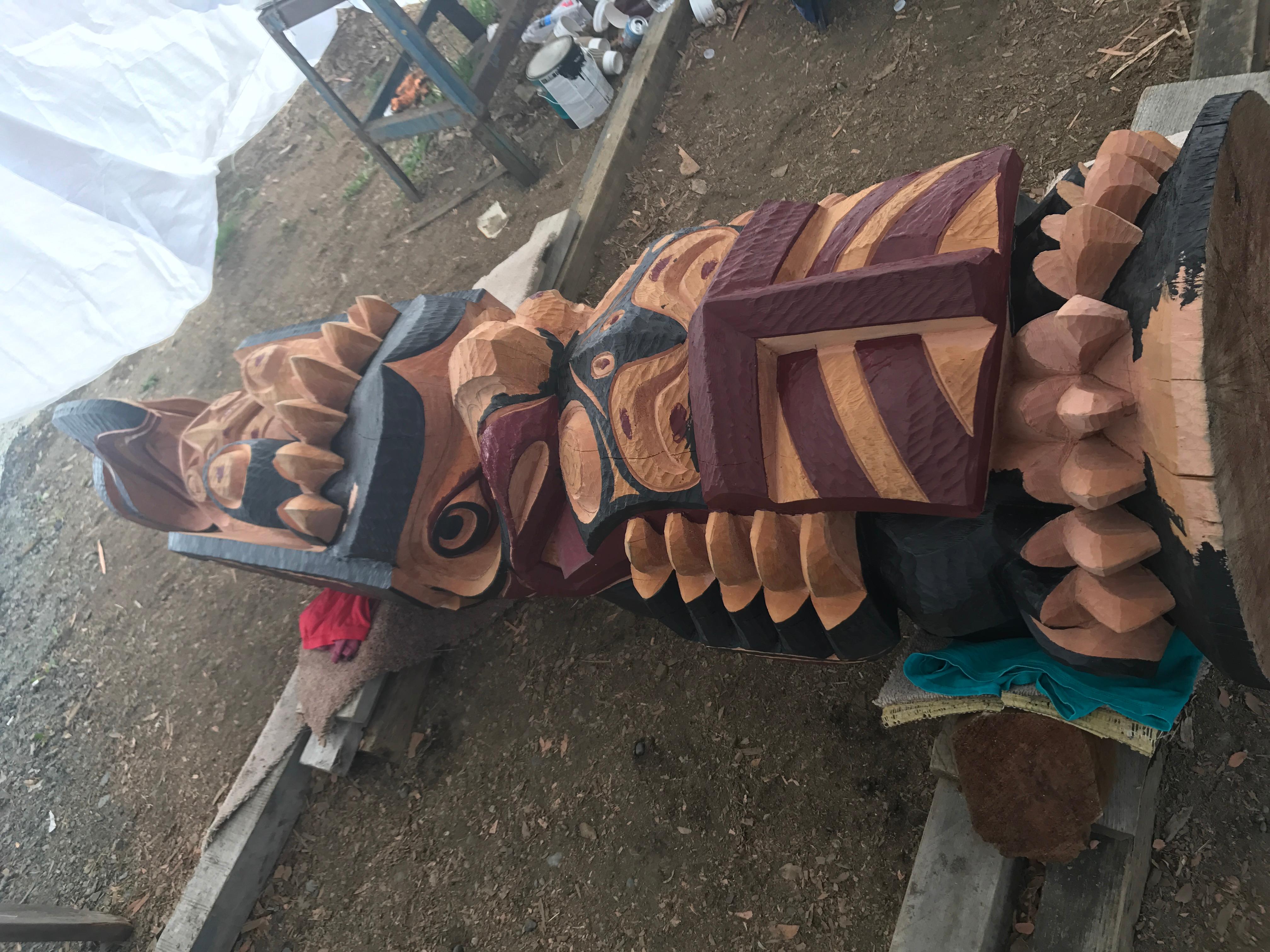 Tom Hunt - Original red cedar totem pole by Tom Hunt EAGLE, MAN, BEAR ...