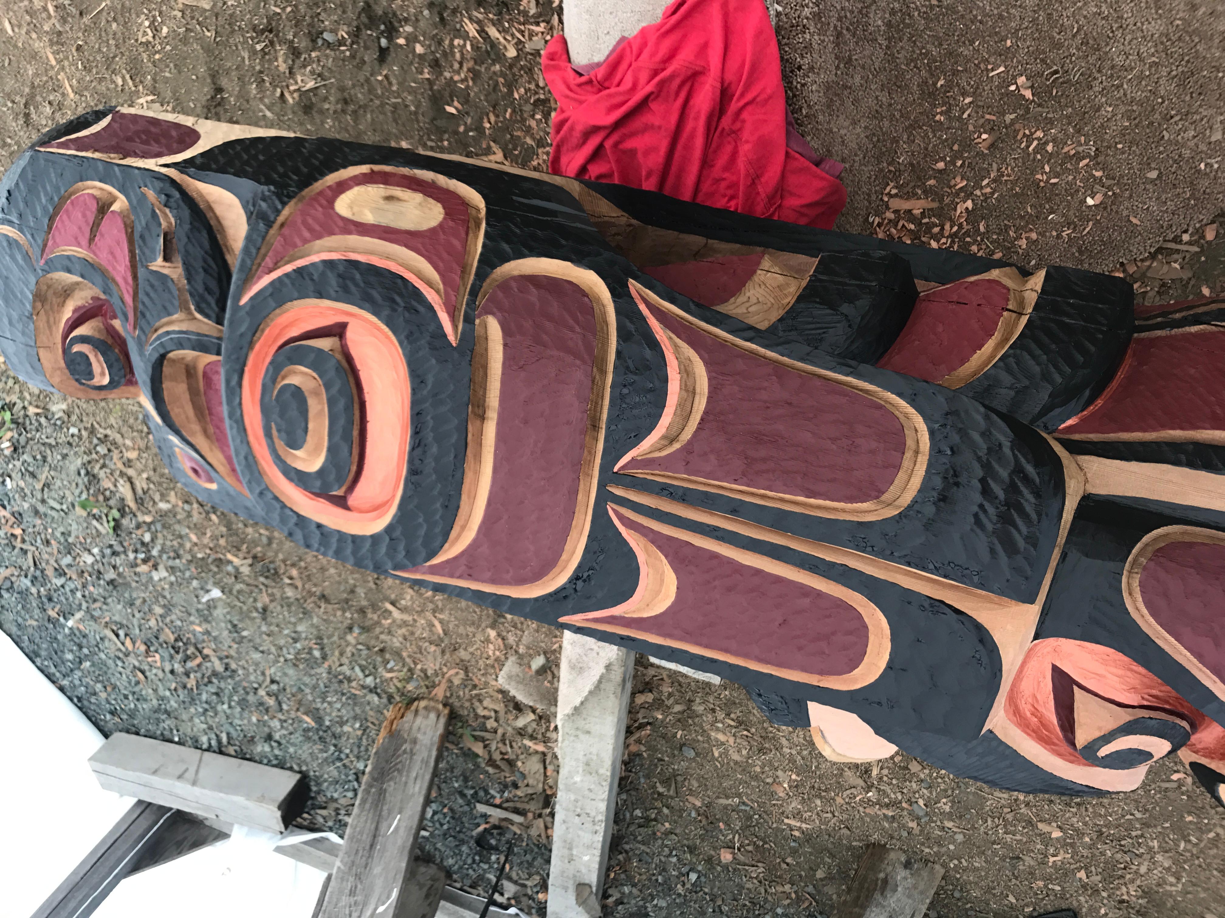 Tom Hunt - Original red cedar totem pole by Tom Hunt EAGLE, MAN, BEAR ...