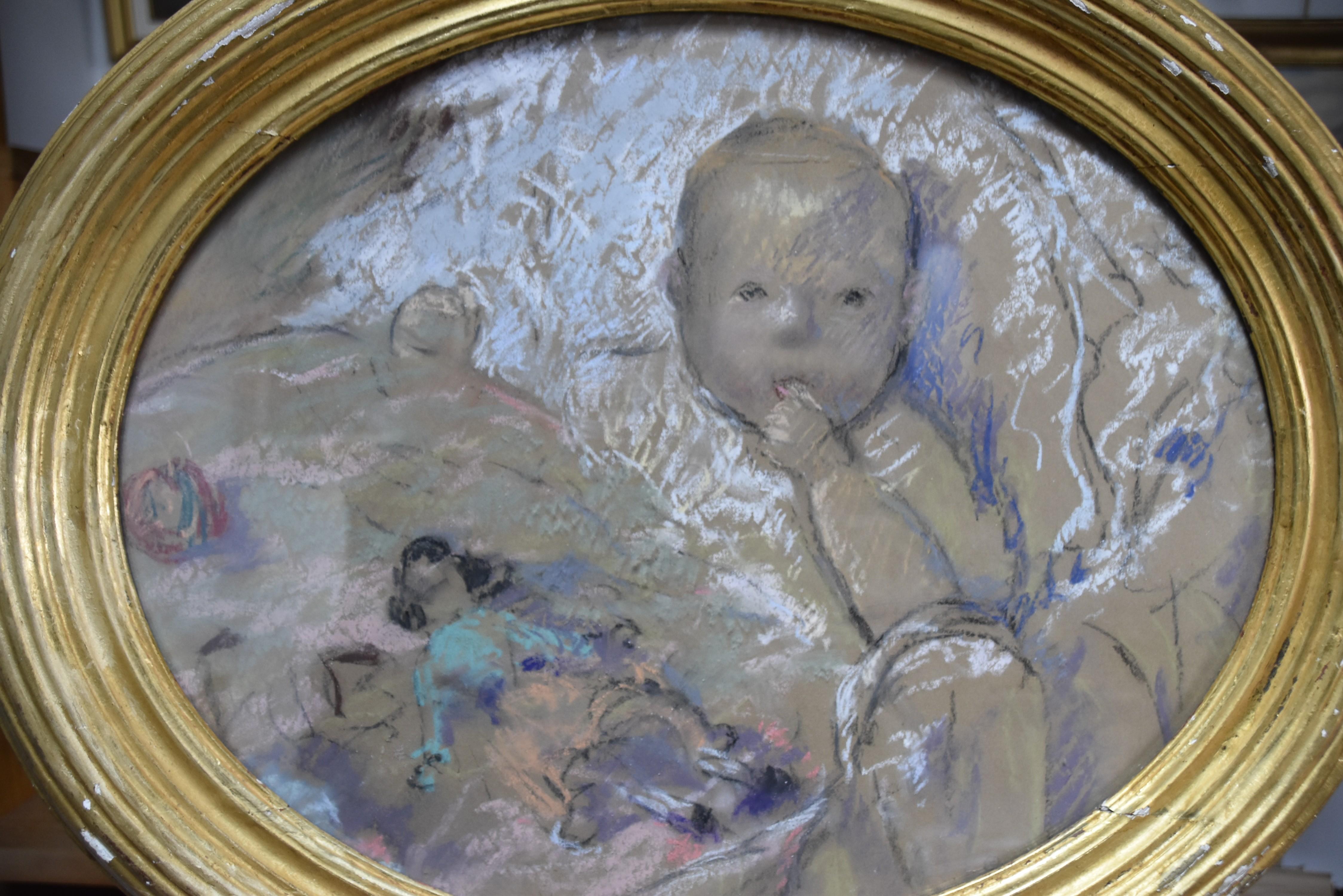 Beatrice How - Beatrice How (1867-1932) Un bébé et ses jouets, pastel ...