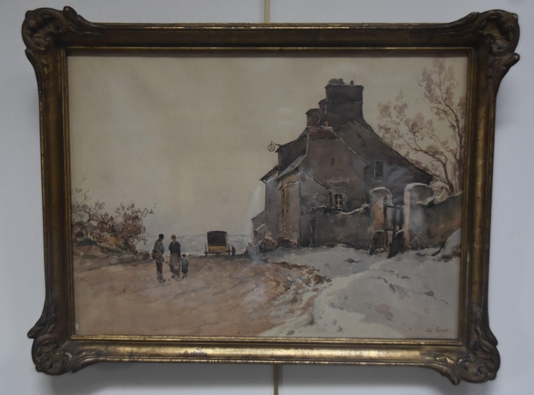 Paul Lecomte - Paul Lecomte (1842-1920) A Winter landscape, signed watercolor For Sale at 1stDibs