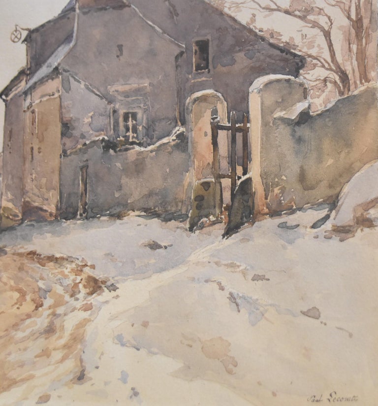 Paul Lecomte - Paul Lecomte (1842-1920) A Winter landscape, signed watercolor For Sale at 1stDibs