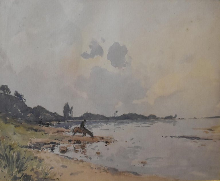 Paul Lecomte - Paul Lecomte (1842-1920) A rider and his horse by a ...