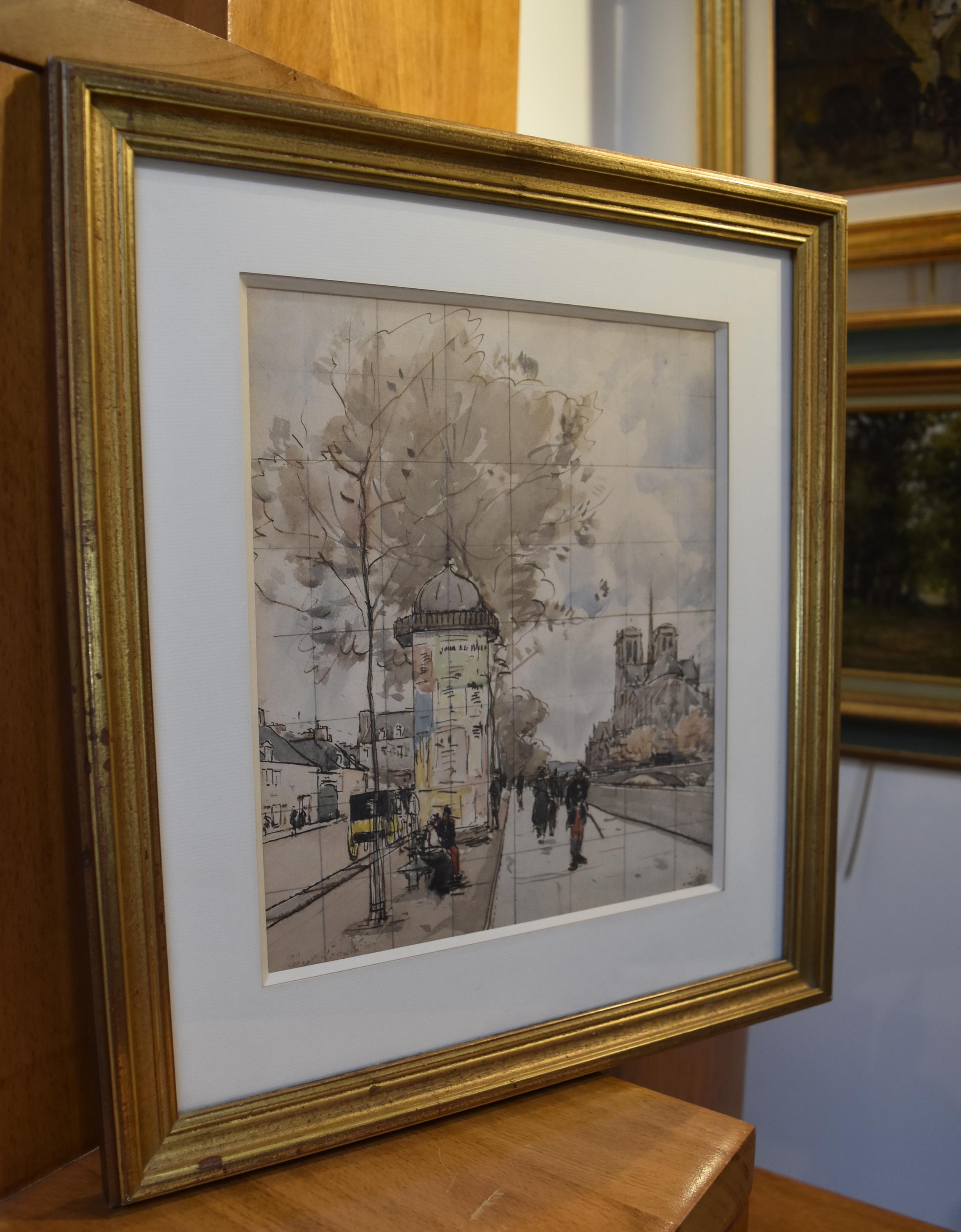 Paul Lecomte - Paul Lecomte (1842-1920) Paris, Notre Dame et les quais, watercolor at 1stDibs ...
