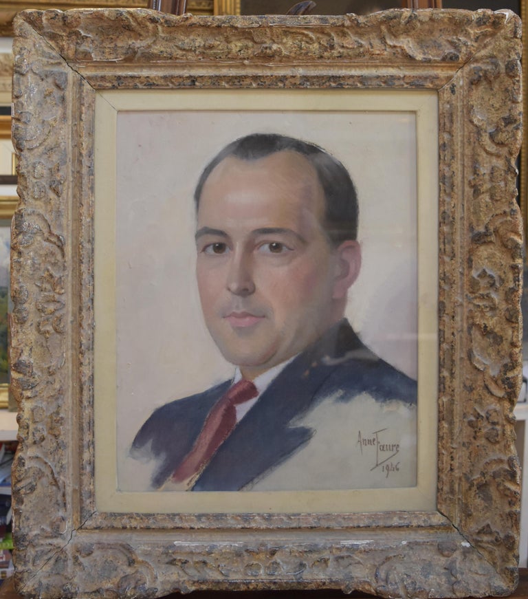 Anne Faure - Anne Faure, Portrait of a Gentleman, 1946, Pastel For Sale ...