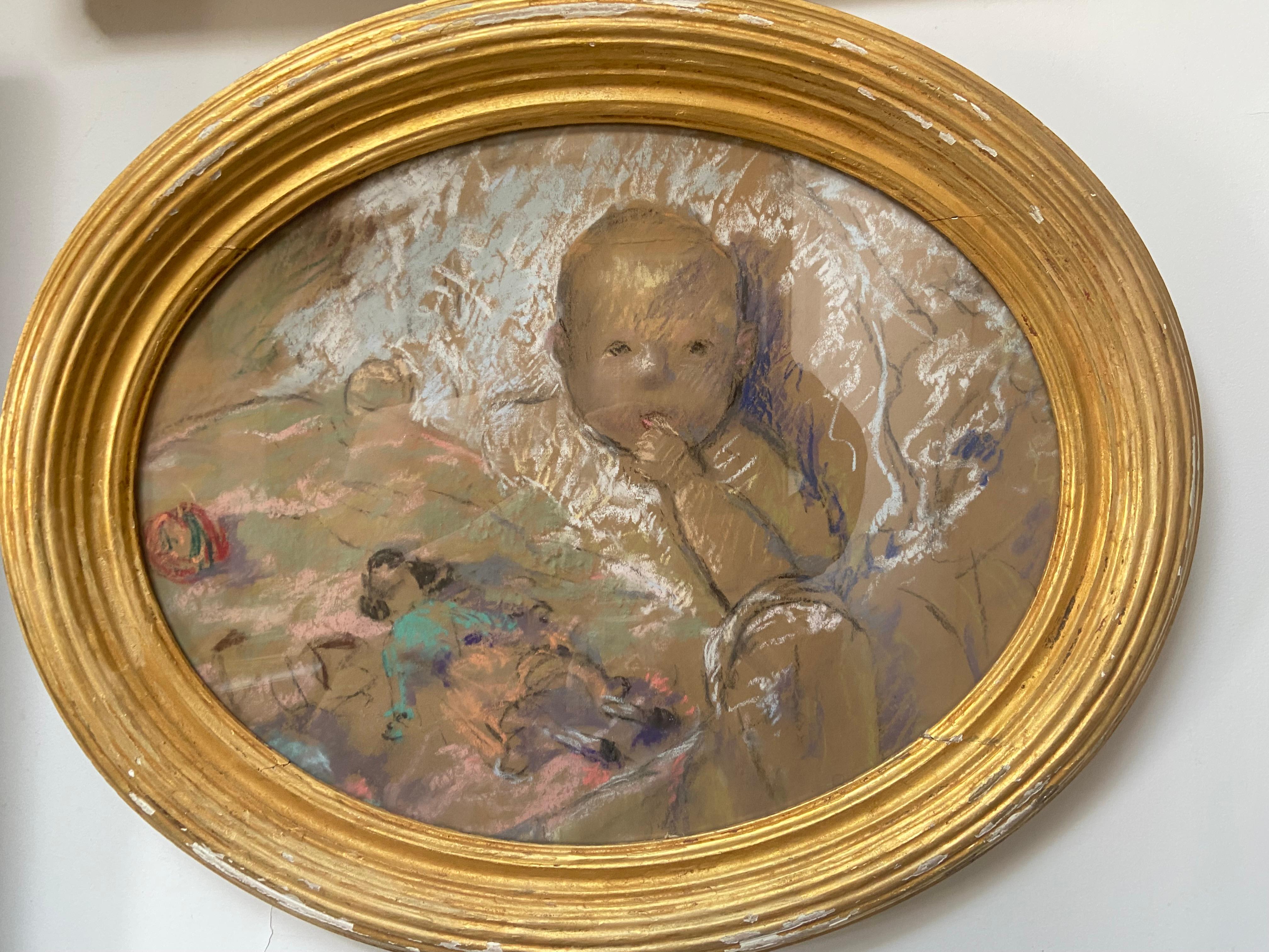 Beatrice How - Beatrice How (1867-1932) Un bébé et ses jouets, pastel ...