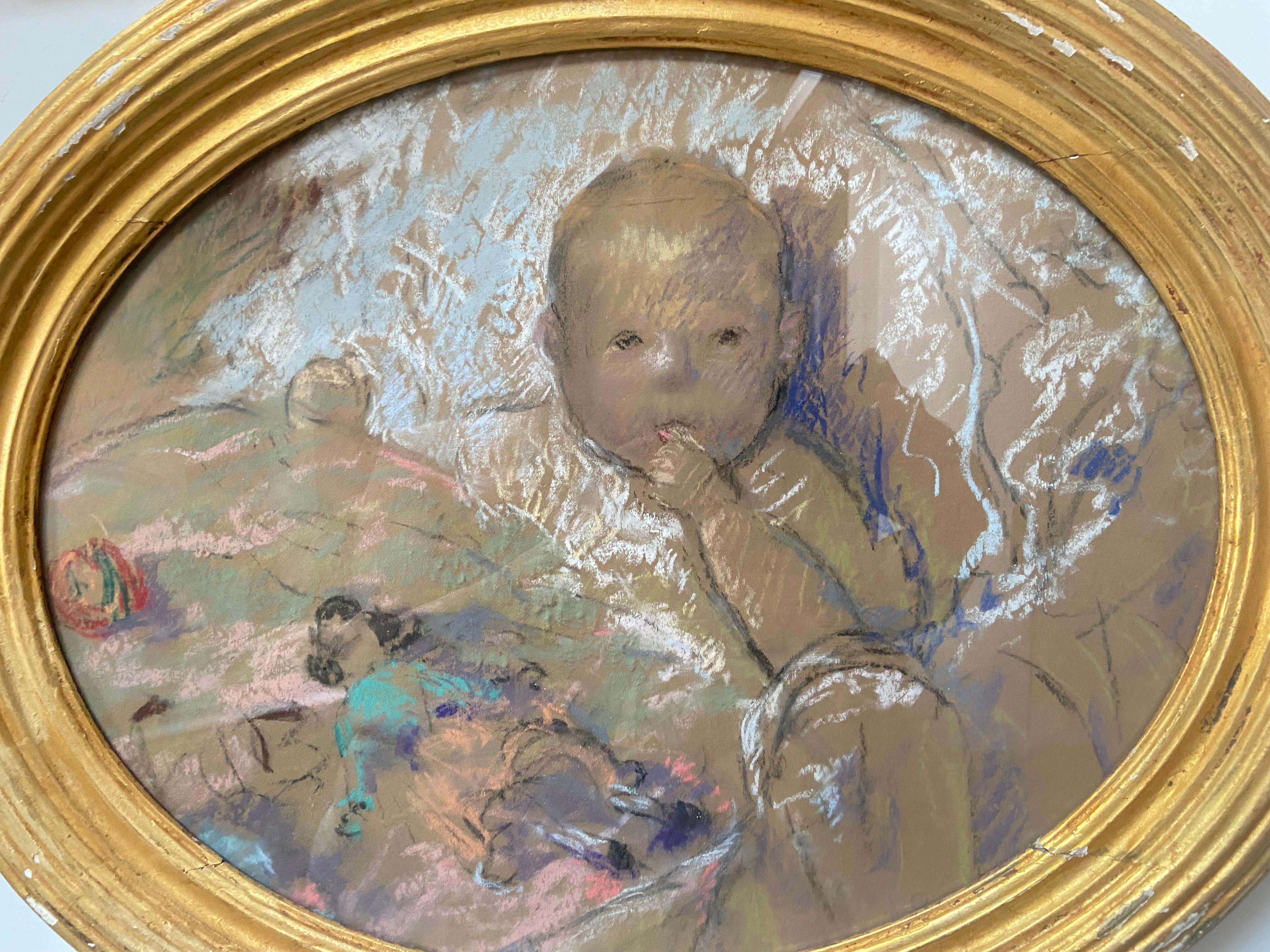 Beatrice How - Beatrice How (1867-1932) Un bébé et ses jouets, pastel ...