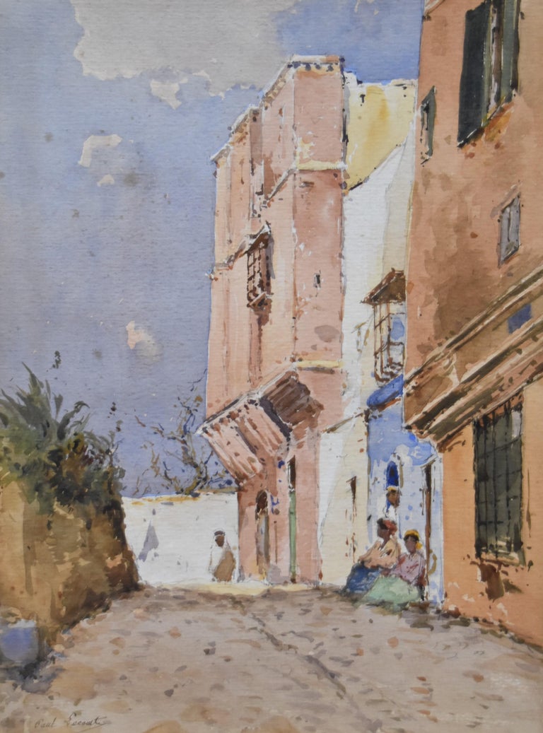 Paul Lecomte - Paul Lecomte (1842-1920) A street in North africa, watercolor For Sale at 1stDibs