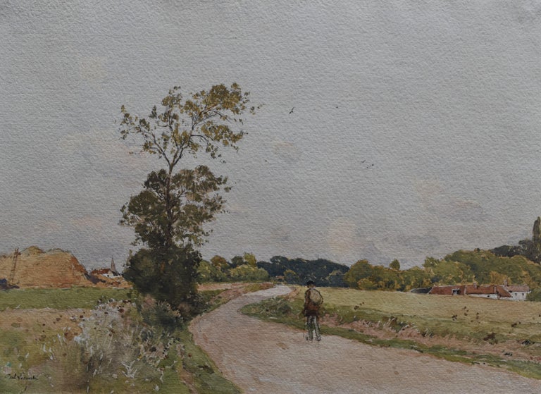 Paul Lecomte - Paul Lecomte (1842-1920) A traveler on a path in summer , watercolor at 1stDibs