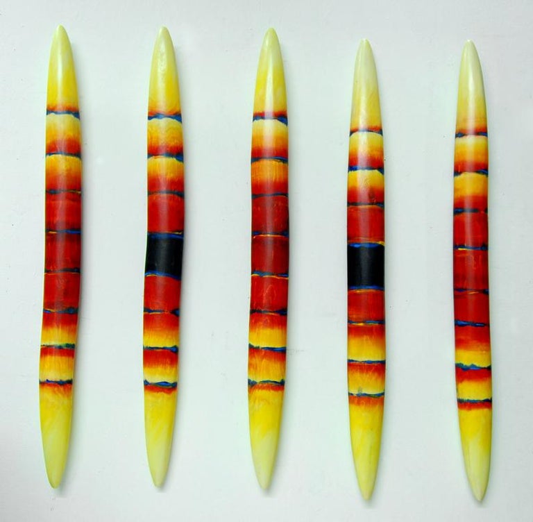 John Geldersma - Prayer Sticks, painted wood totems red and yellow For ...