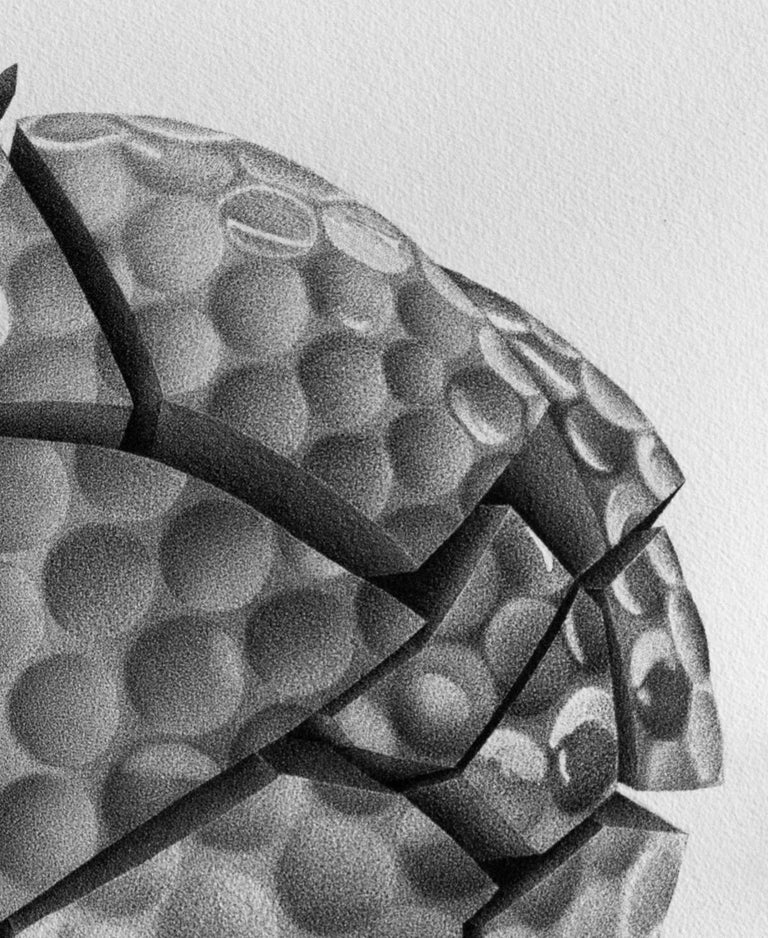 Julia Koceva - Broken Golf Ball - Stippling, Black and White, Hand ...