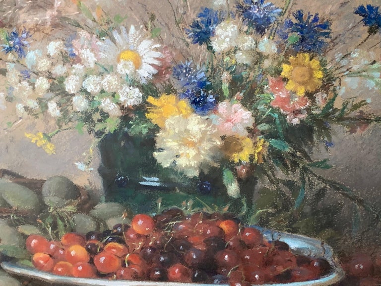 François Rivoire - Still Life Of Cherries Plums And Almonds, Pastel ...