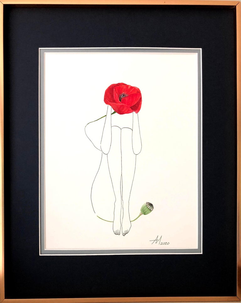 Mila Akopova - Red Poppy - line drawing woman figure with flower For ...