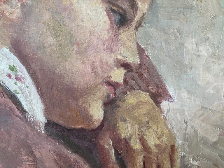ANGEL BADIA CAMPS - Melancholic girl portrait oil on canvas painting at ...