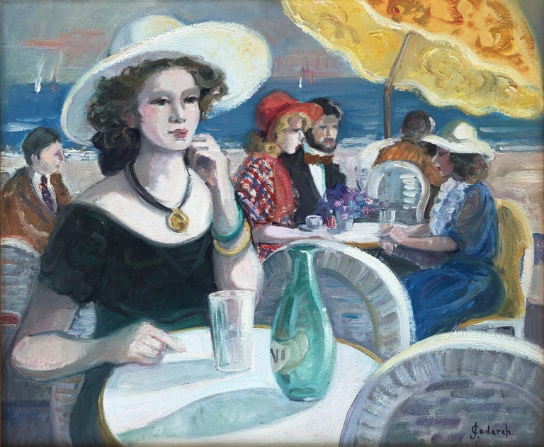 Josefina Coderch - Beach bar in Spain oil on canvas painting at 1stDibs