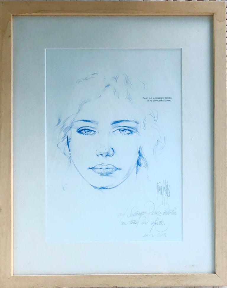 José Luis Fuentetaja - Ballpoint pen drawing female face For Sale at ...