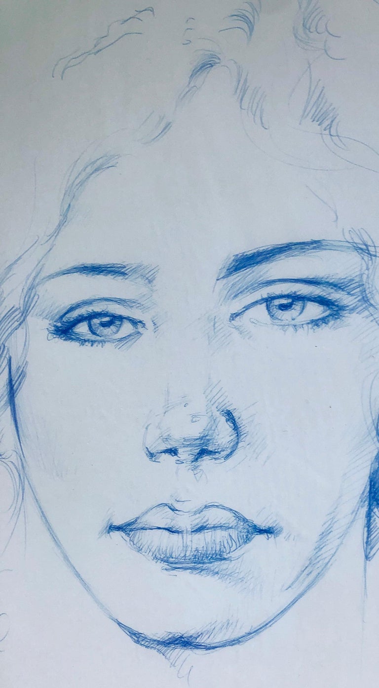 José Luis Fuentetaja - Ballpoint pen drawing female face For Sale at ...