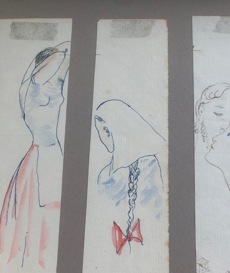 Pere Pruna y Ocerans - four drawings coloured inks nude For Sale at 1stDibs