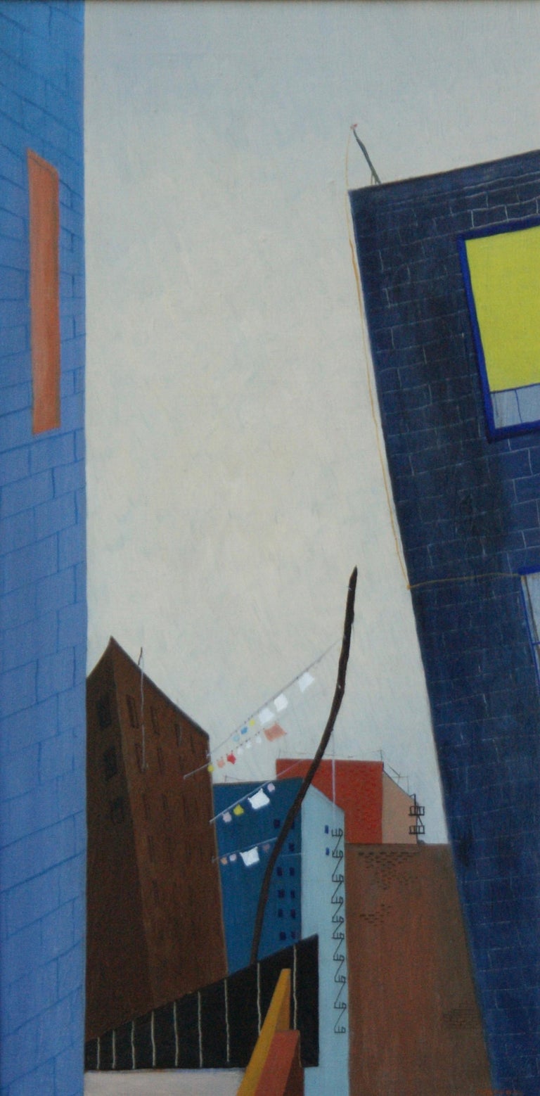 Jack Perlmutter - "Fire Escape" WPA Mid 20th Century Modern American Scene Oil on Canvas ...