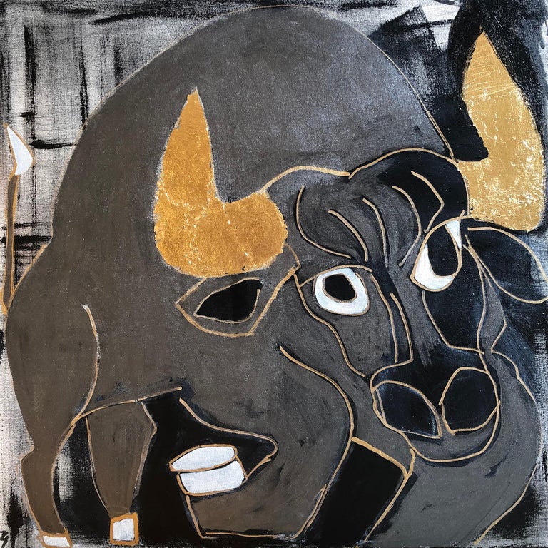 Melinda McLeod - "Platino the Bull" - Acrylic on Canvas with Gold Leaf ...