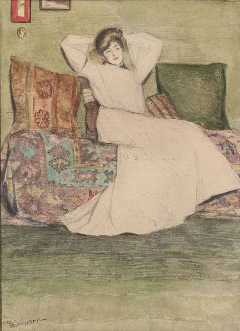 Grace Cochrane Sanger - Woman in an Interior, Watercolor by Grace ...