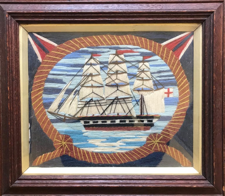 Unknown - Rope Framed 19th Century Woolie featuring English Ship For ...