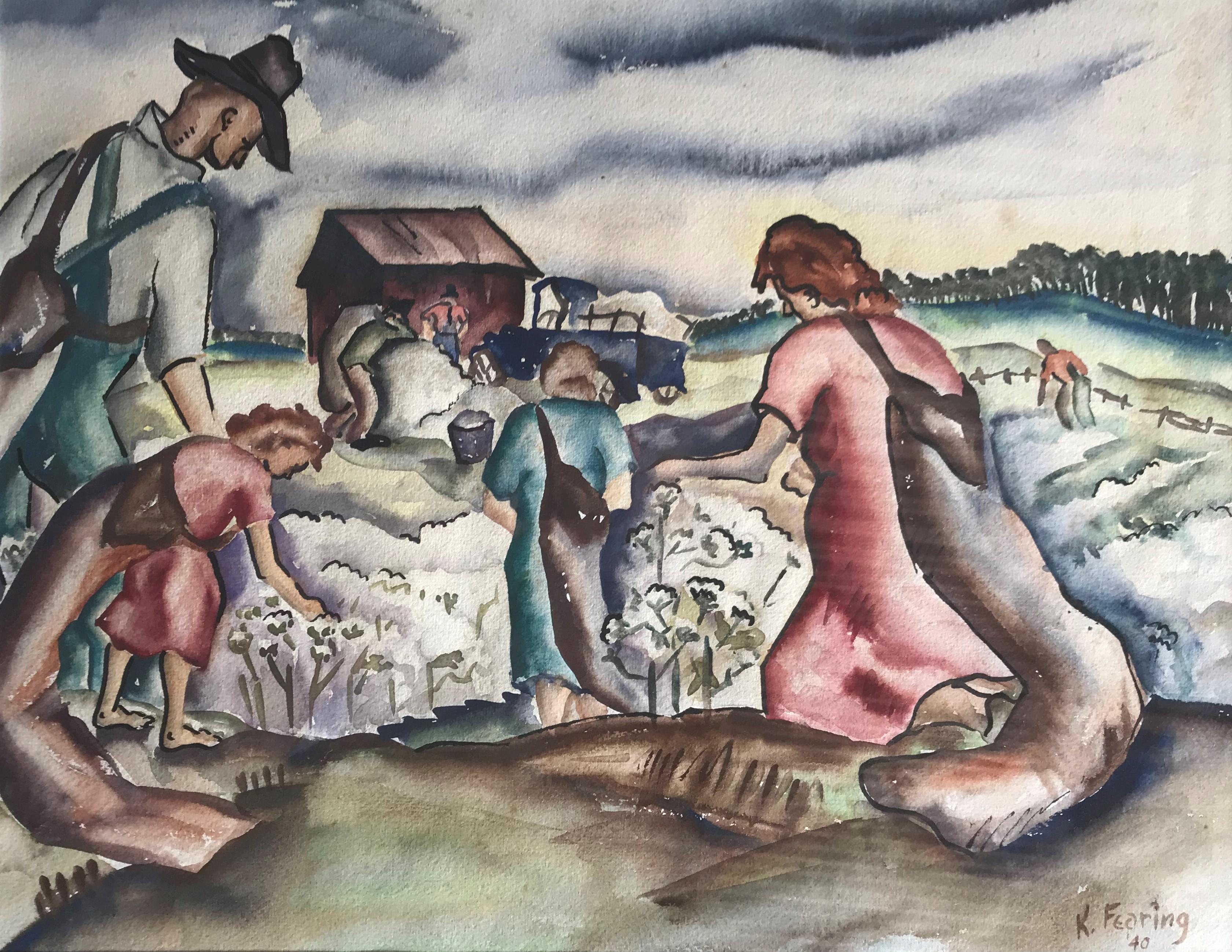 Kelly Fearing - Kelly Fearing Untitled Watercolor, Cotton Pickers on a ...
