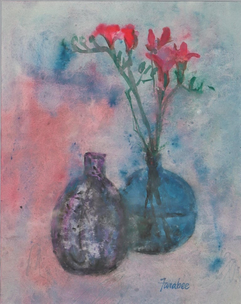 Ralph Farabee - Two Vases with Pink Flowers For Sale at 1stDibs
