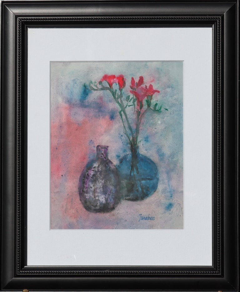 Ralph Farabee - Two Vases with Pink Flowers For Sale at 1stDibs