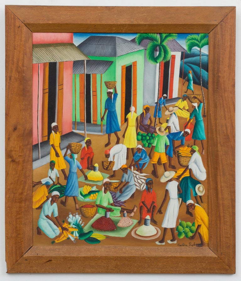 Castera Bazile - Untitled (Open Air Haitian Market) Haitian Art, Haiti ...