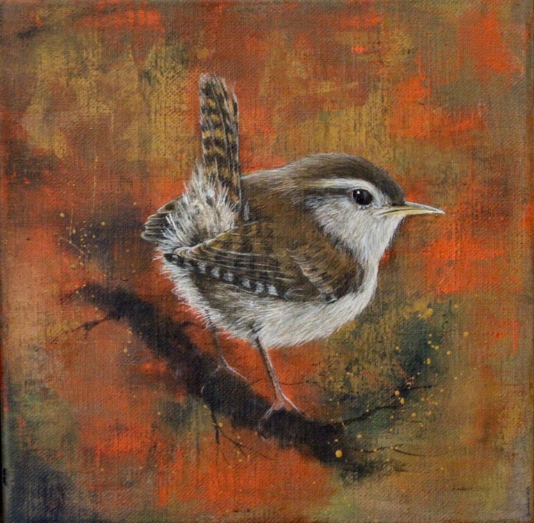 Helen Welsh - Wren on coloured background - Realistic Painting by Helen ...