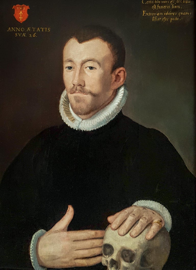 Portrait of a Gentleman with Skull, Memento Mori oil on panel at 1stDibs