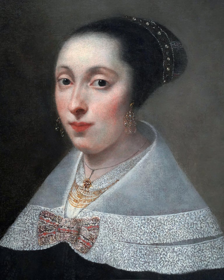 Portrait of a Lady Holding a Fan c.1656, Dutch Antique Oil Painting at ...