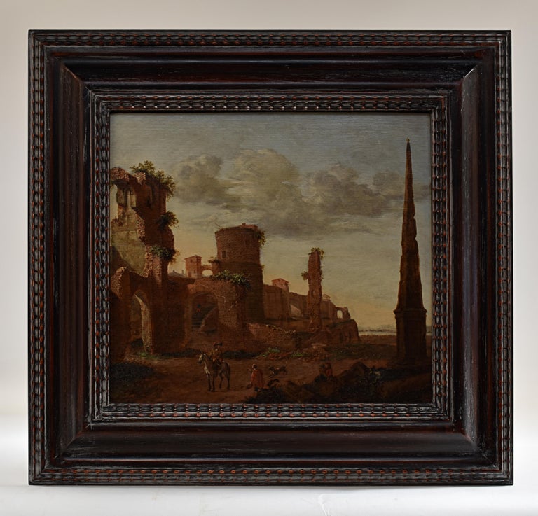 Emanuel Murant - Landscape with an obelisque and figures at a ruined ...